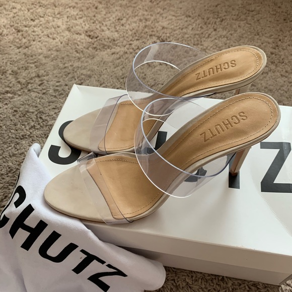 SCHUTZ | Shoes | New Schutz Arielle Heels Clear Pvc Nude Leather | Poshmark